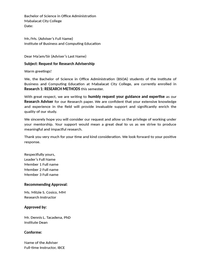Request for Research Advisership | PDF