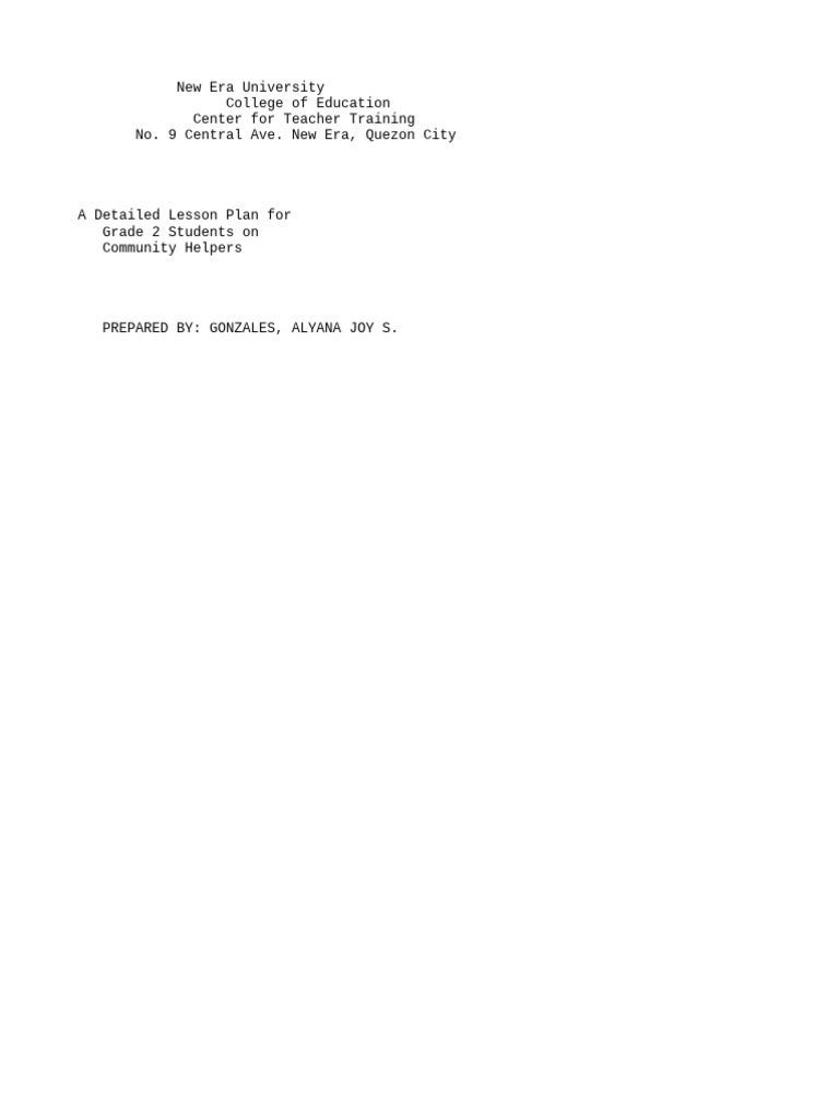 Grade 2 Lesson Plan: Community Helpers | PDF | Teachers | Cognitive Science