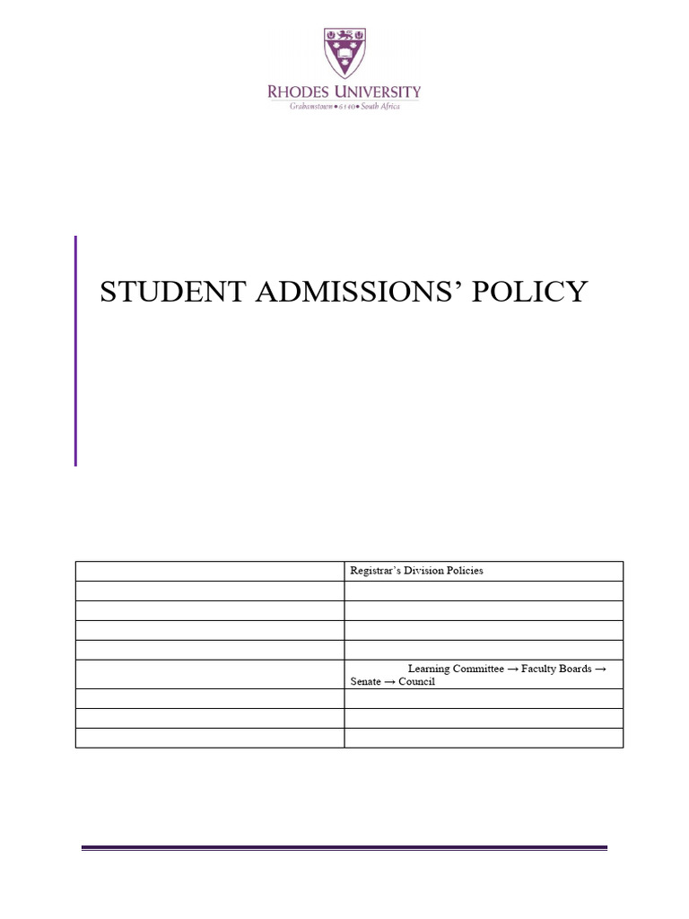 Rhodes University Admissions Policy Overview | PDF | Academic Degree ...