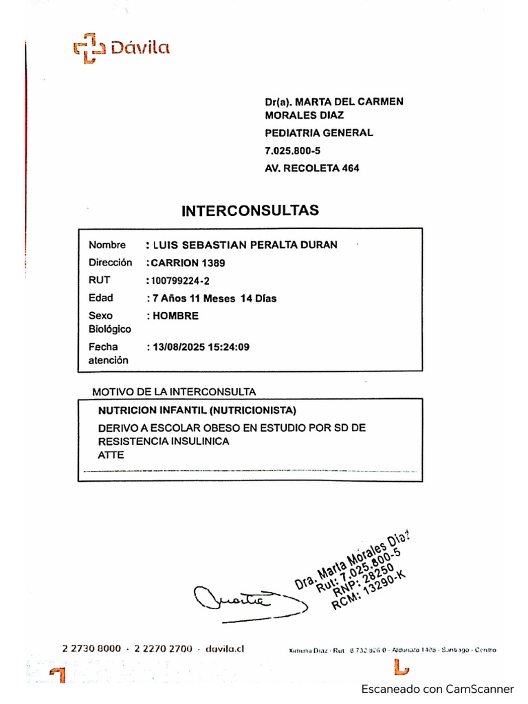 Orden Interconsulta Clinica Davila | PDF