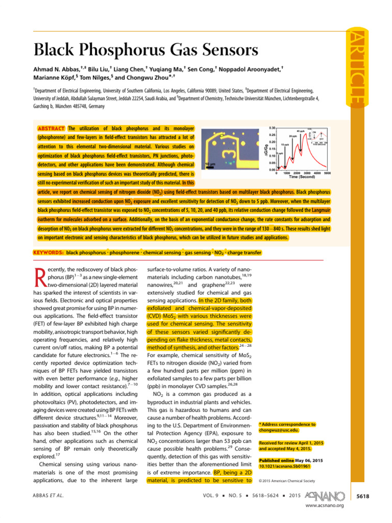 Black Phosphorus NO2 Gas Sensors | PDF | Adsorption | Thin Film