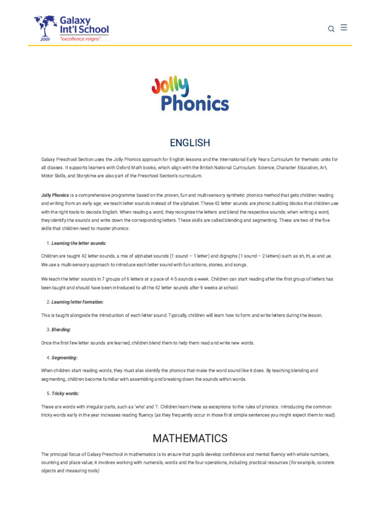 Galaxy Preschool English Curriculum Overview | PDF | Phonics | Preschool