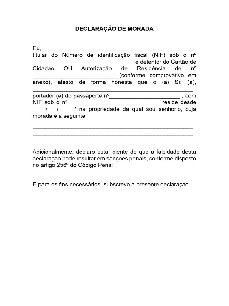 Declaração de Morada (Senhorio) | PDF