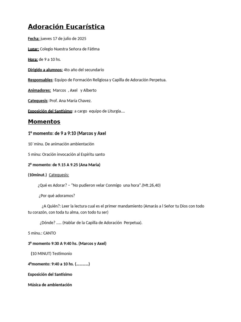 Adoración Eucarística Fatima | PDF