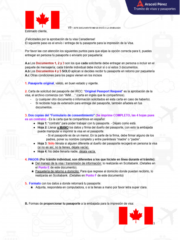 Entrega de Pasaporte para Visa Canadiense | PDF | Pasaporte | Visa de viaje