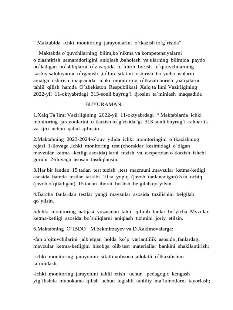 13-Maktab Ichki Monitoring | PDF