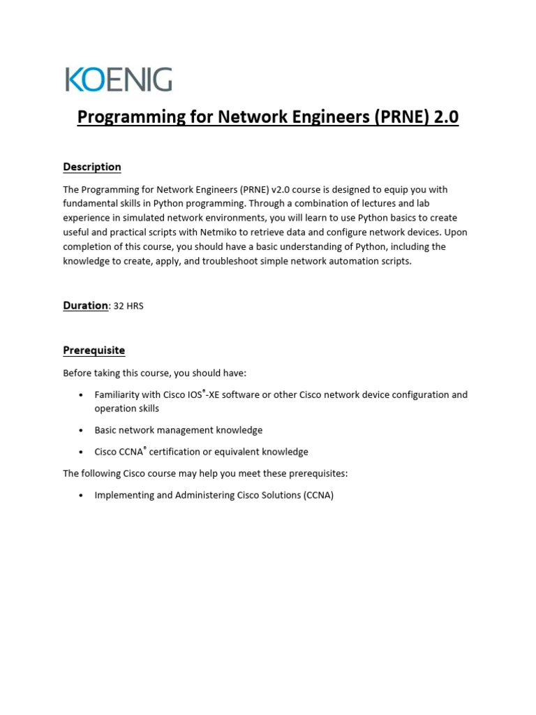 Programming For Network Engineers (PRNE) 2.0: Description | PDF