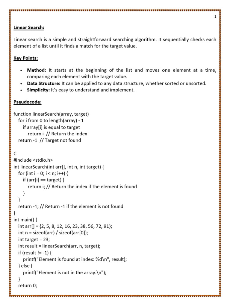 UNIT-1 LINEAR AND BINARY SEARCH | PDF | Theoretical Computer Science | Applied Mathematics