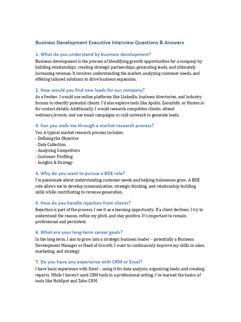 Business Development Executive Interview Guide | PDF | Customer ...