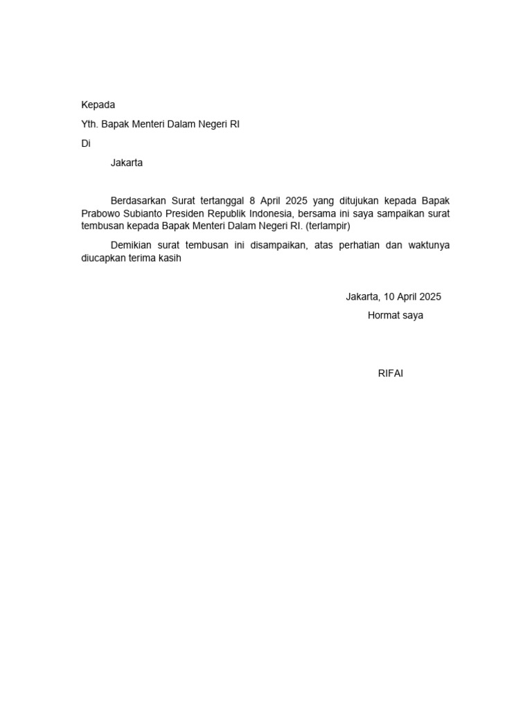 Surat Tembusan kepada Pejabat RI | PDF