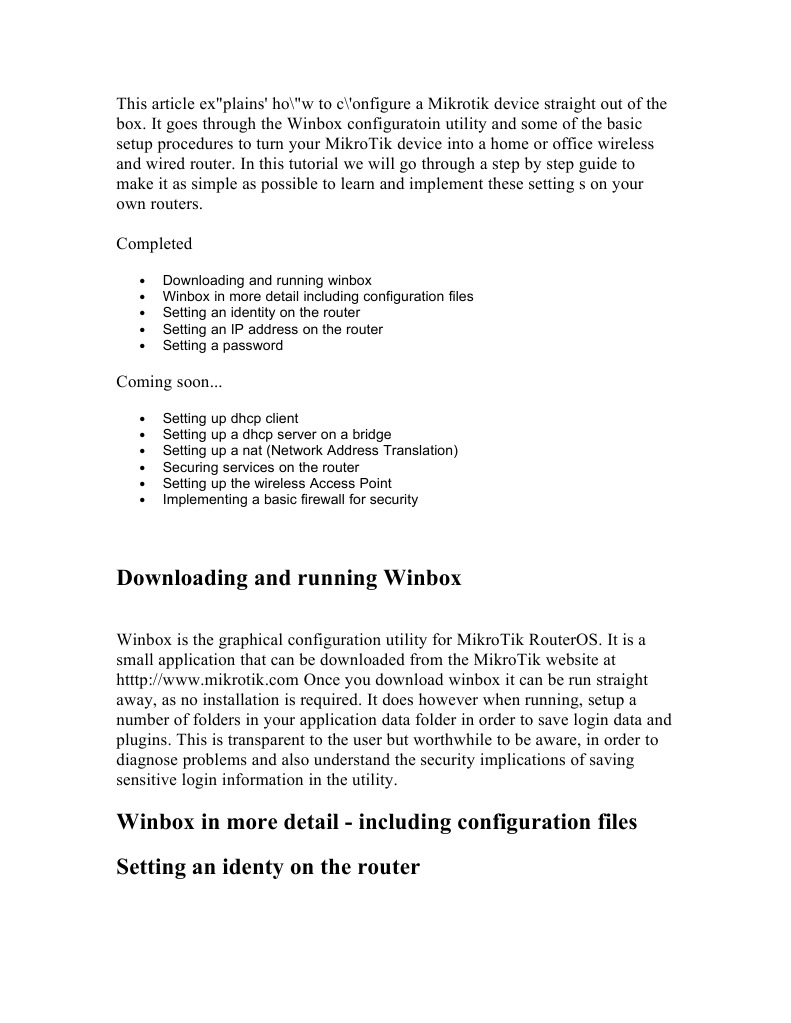 Basic Configuration of Mikrotik | PDF | Router (Computing) | Ip Address