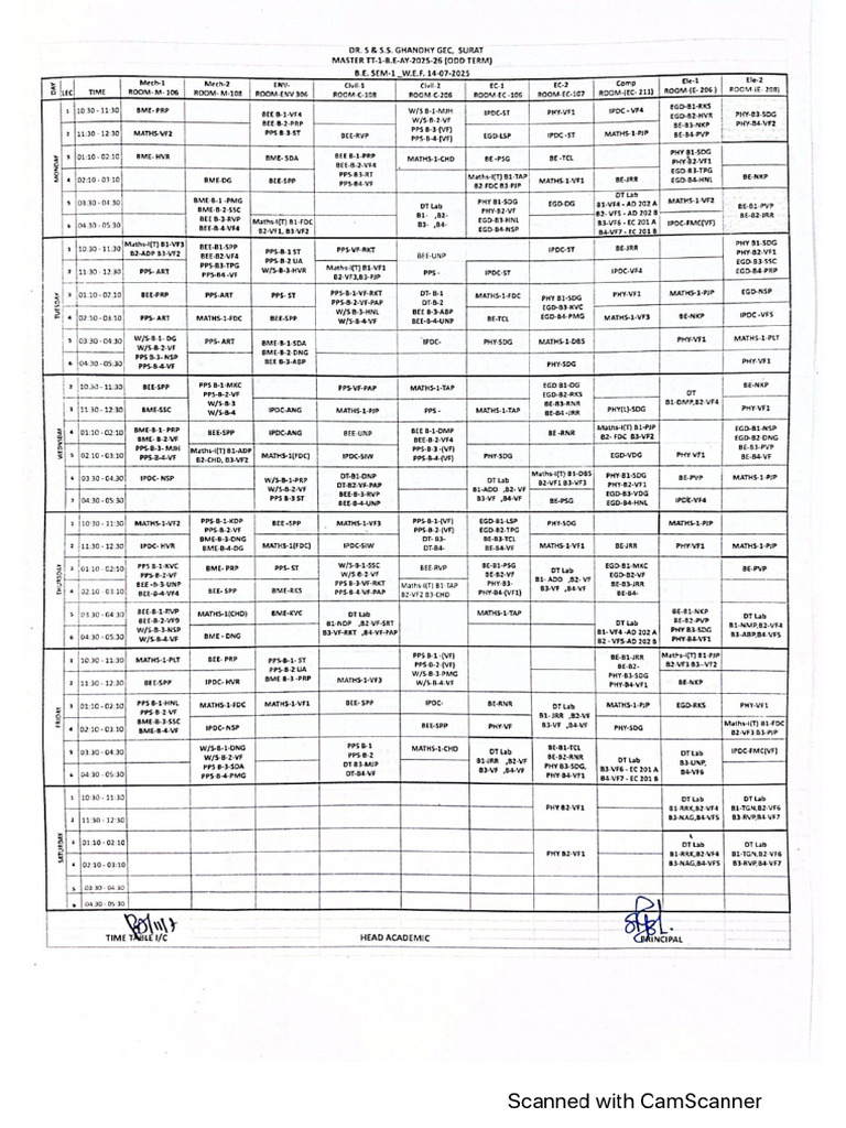 1st Year Timetable | PDF
