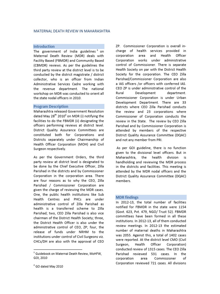 Maternal Death Review in Maharshtra | PDF | Obstetrics | Mammalian ...