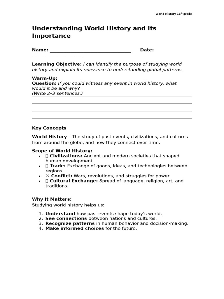 Understanding World History and Its Importance Lesson 1 For 11th Grade ...