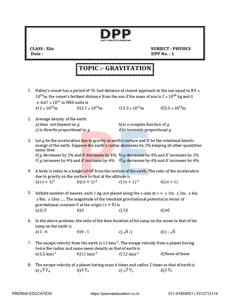Gravitation DPP 1 | PDF | Rotation | Orbit