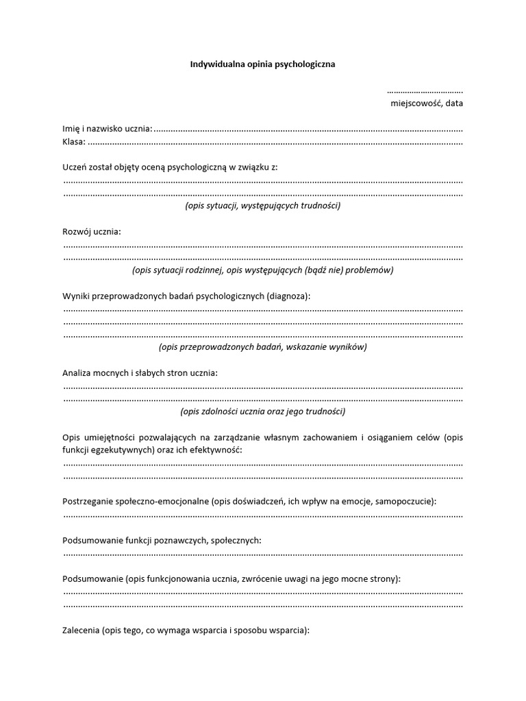 Indywidualna Opinia Psychologiczna | PDF