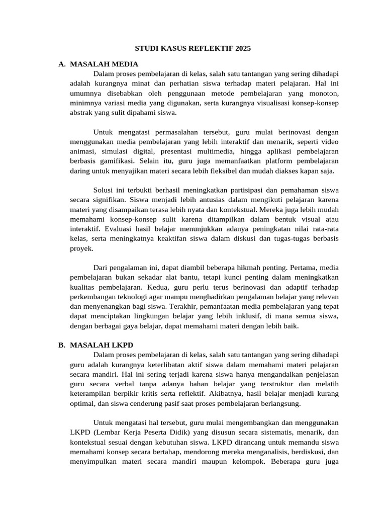Studi Kasus Reflektif 2025 | PDF