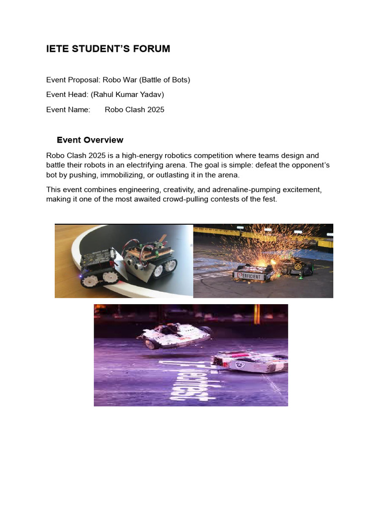 Robo Clash 2025: Robotics Battle Event | PDF