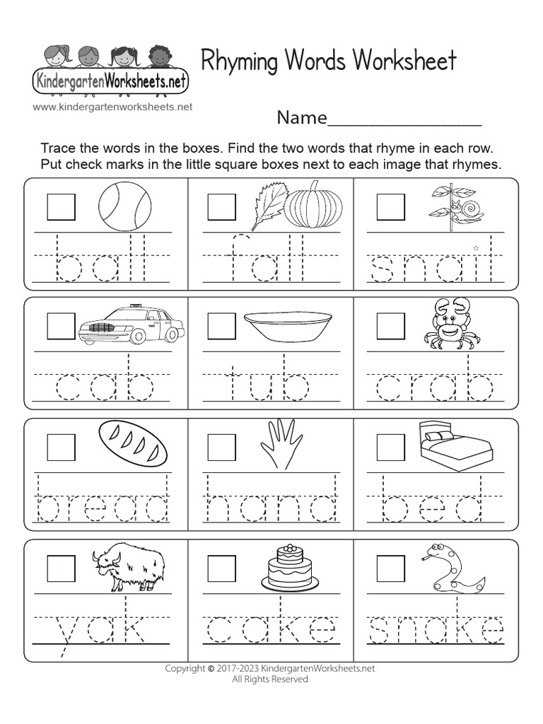 Kindergarten Rhyming Words Worksheet | PDF
