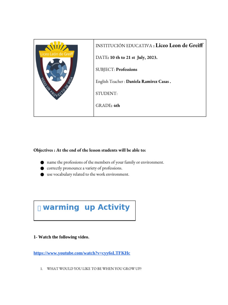 First Lesson Plan 4th Grade | PDF