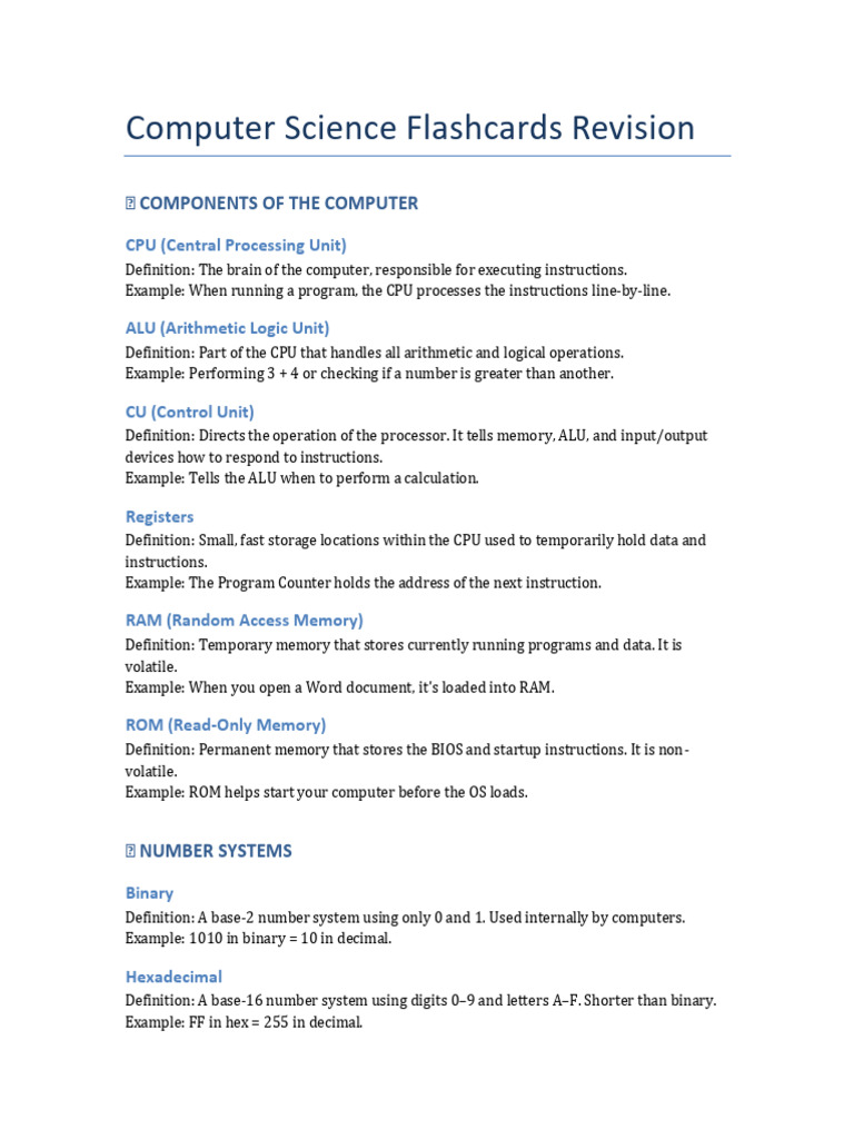 Computer Science Revision Flashcards | PDF