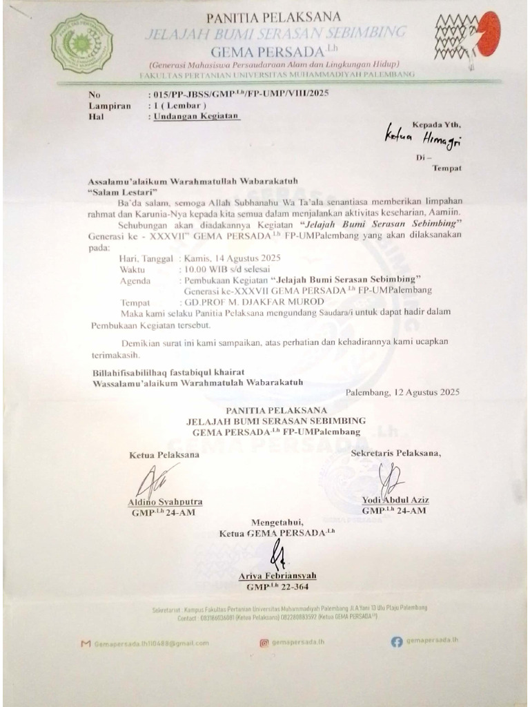 Undangan Kegiatan Gema Persada - LH | PDF