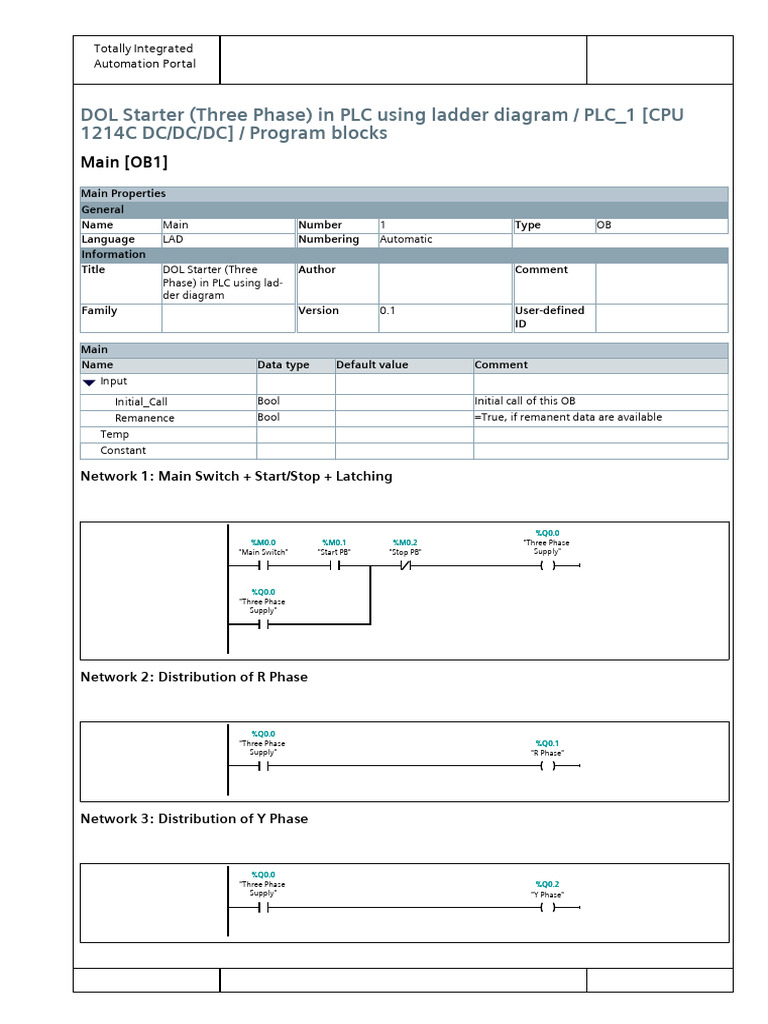 DOL Starter (Three Phase) in PLC Using Ladder Diagram | PDF