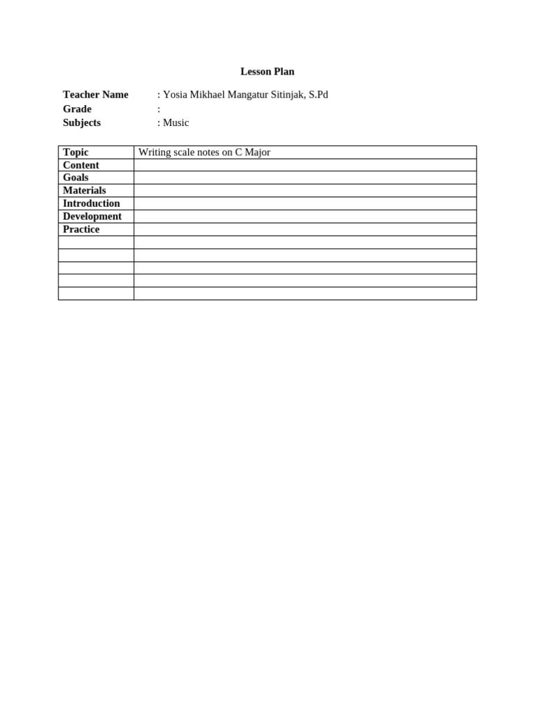C Major Scale Note Writing Lesson Plan | PDF