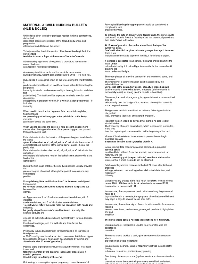 Maternal & Child Nursing Bullets (Nle & Nclex) | PDF | Pregnancy ...