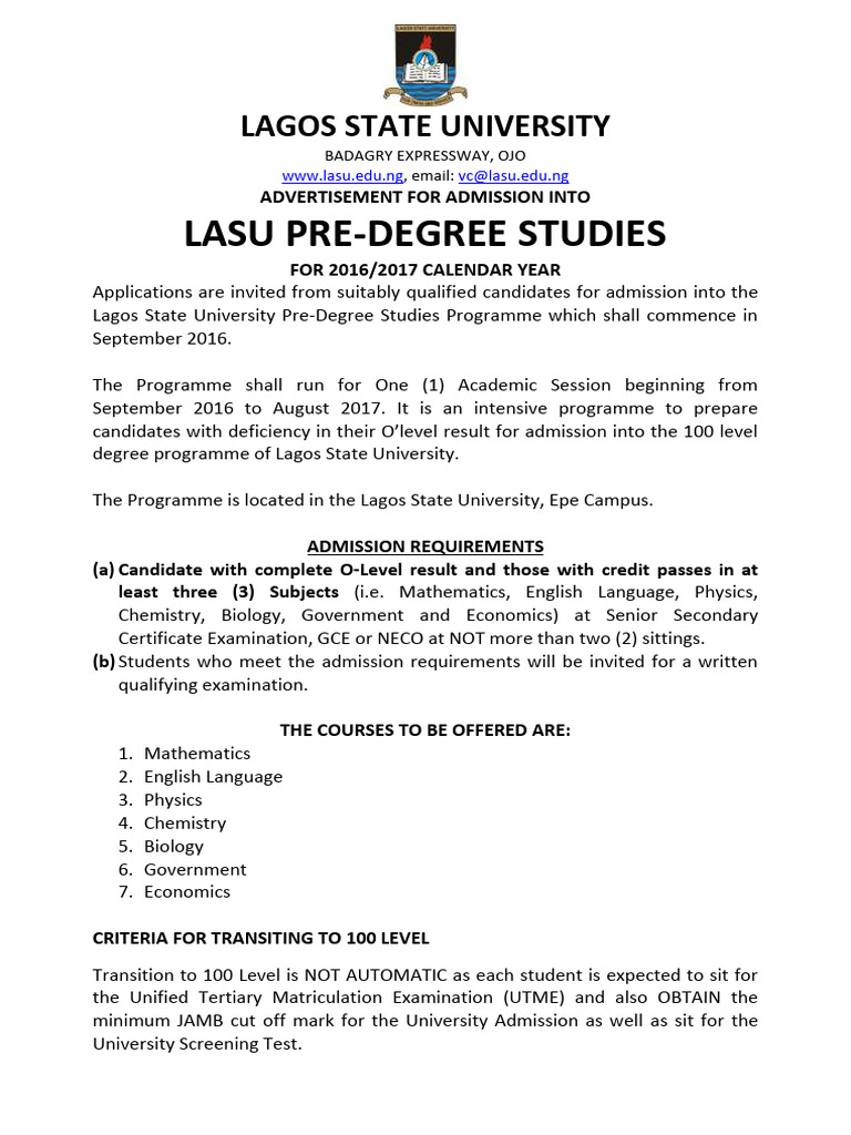 Lasu Pre Degree Studies 2016 2017 Application | PDF | University And ...