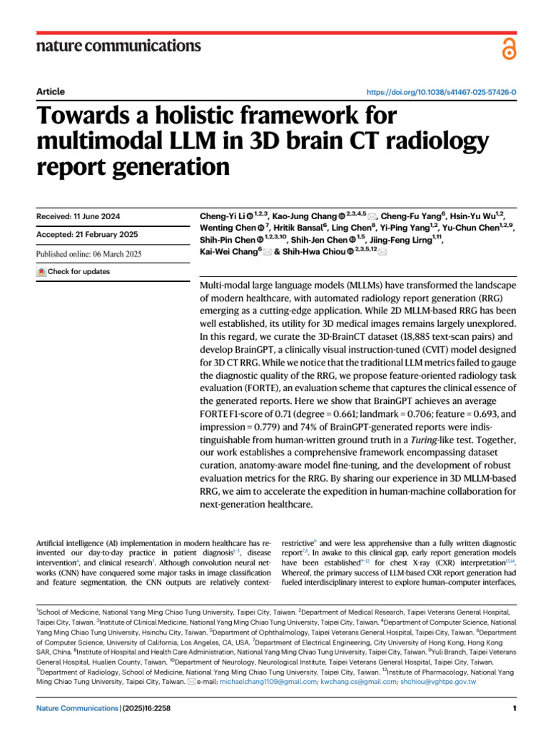 Towards A Holistic Framework For Multimodal LLM in 3D Brain CT ...