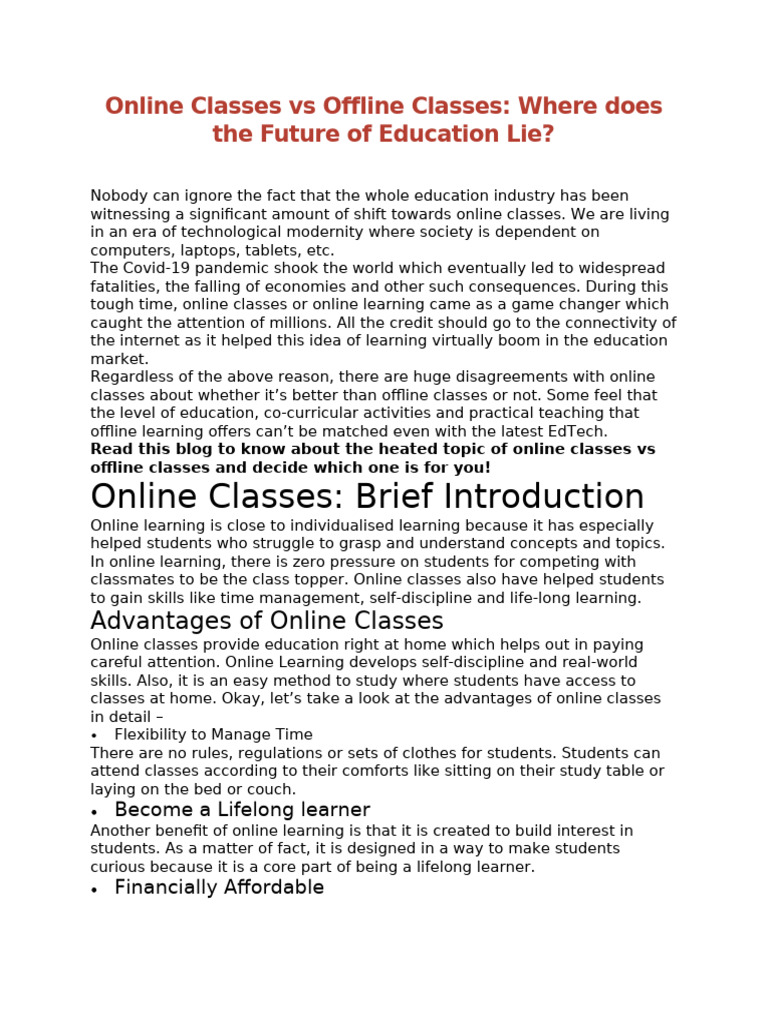 Online vs Offline Classes: Key Insights | PDF | Educational Technology ...