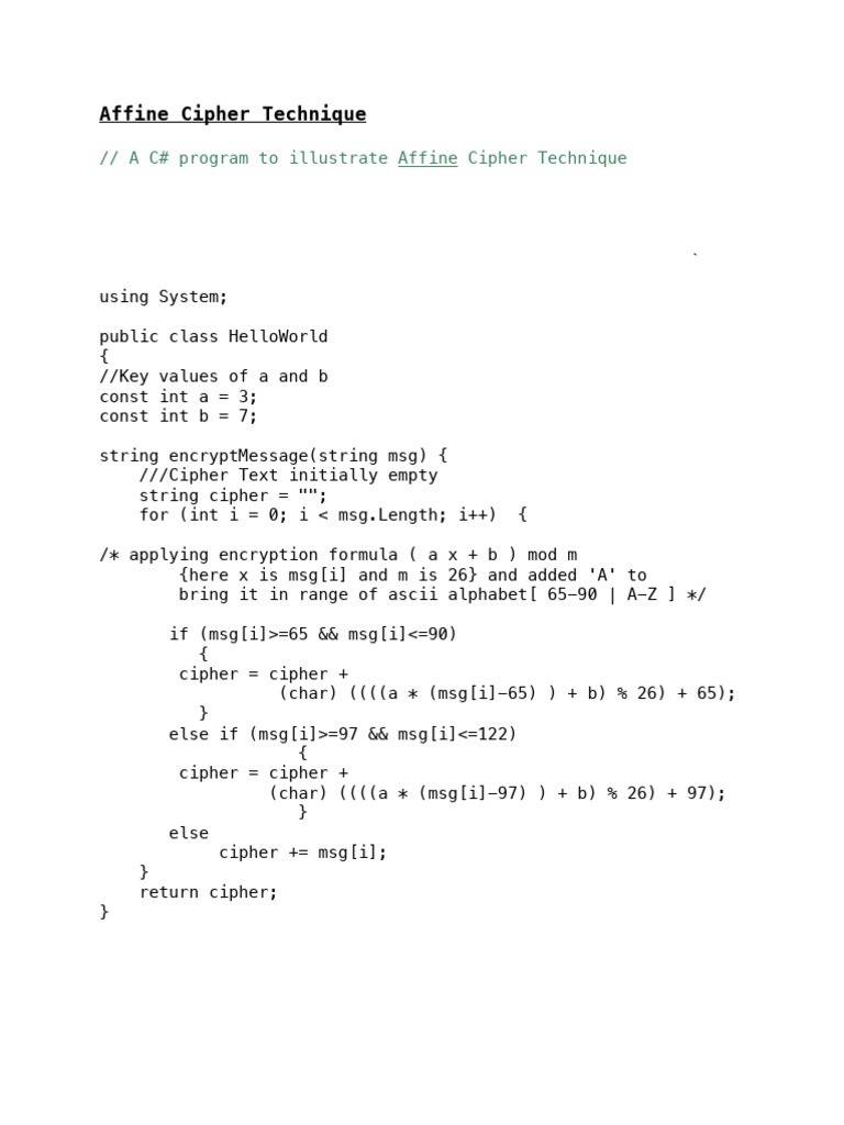Affine Cipher Technique | PDF