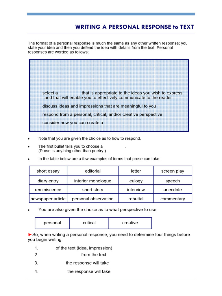 Writing Personal Responses to Texts | PDF | Essays
