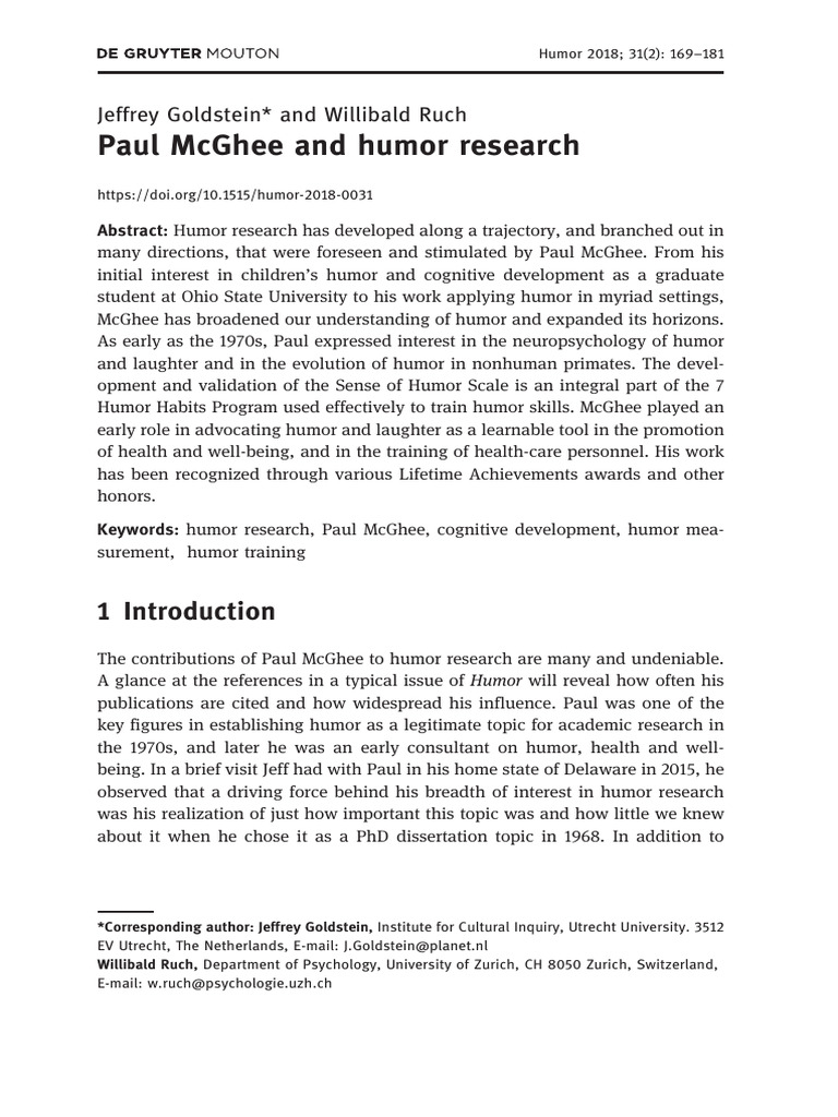Paul McGhee's Impact on Humor Research | PDF | Humour | Jokes
