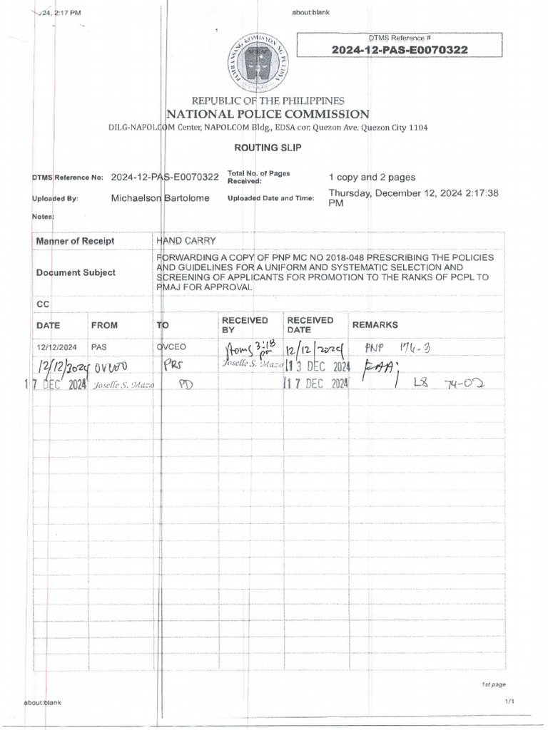 Amending PNP MC No. 2018-048 (PCPL To Pmaj) Draft From DPRM | PDF