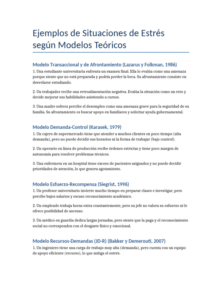 Ejemplos Modelos Estres | PDF | Estrés (biología) | Desempleo