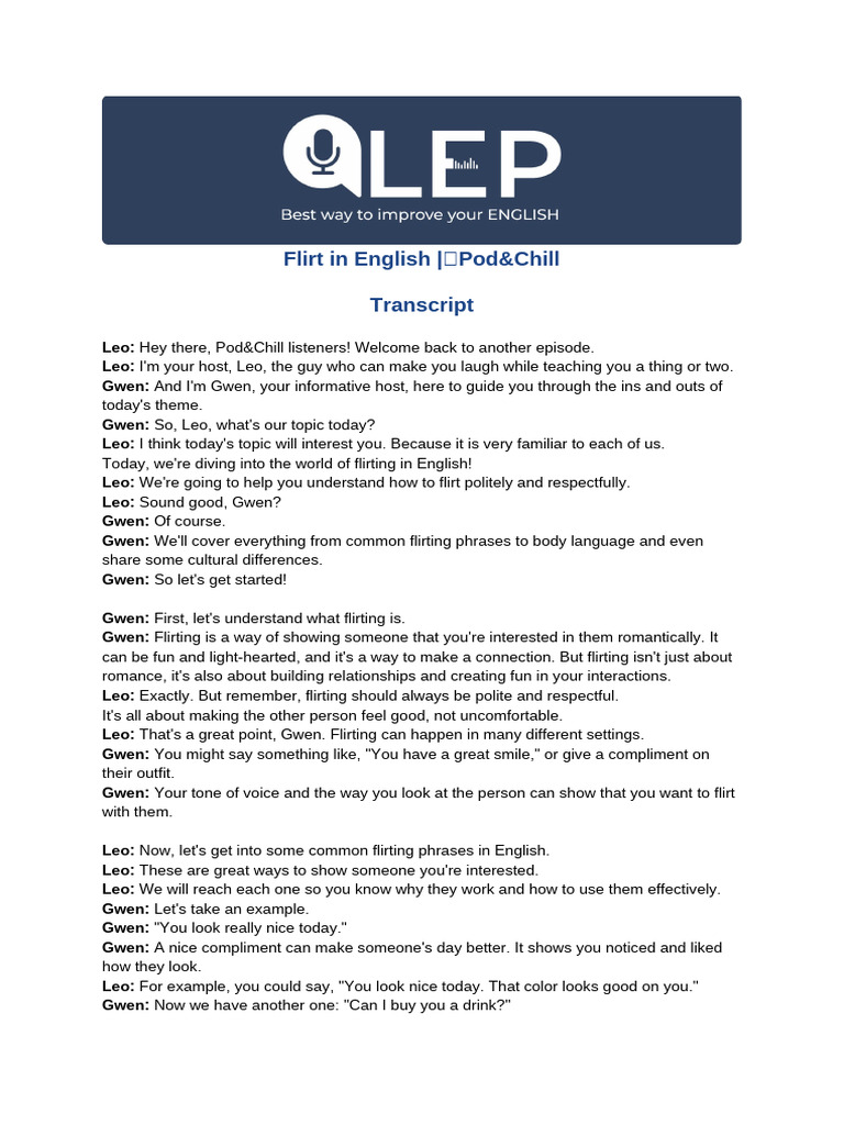 Flirting Tips in English | PDF | Body Language | Human Communication