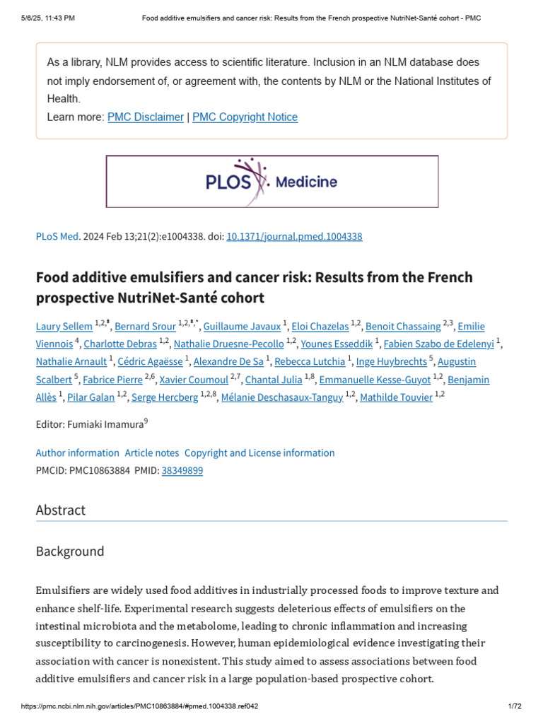 Food Additive Emulsifiers and Cancer Risk - Results From The French ...