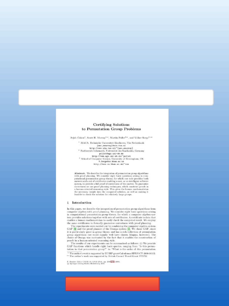 LNAI 2741 Certifying Solutions To Permutation Group Problems 1st Edition by Arjeh Cohen, Scott ...