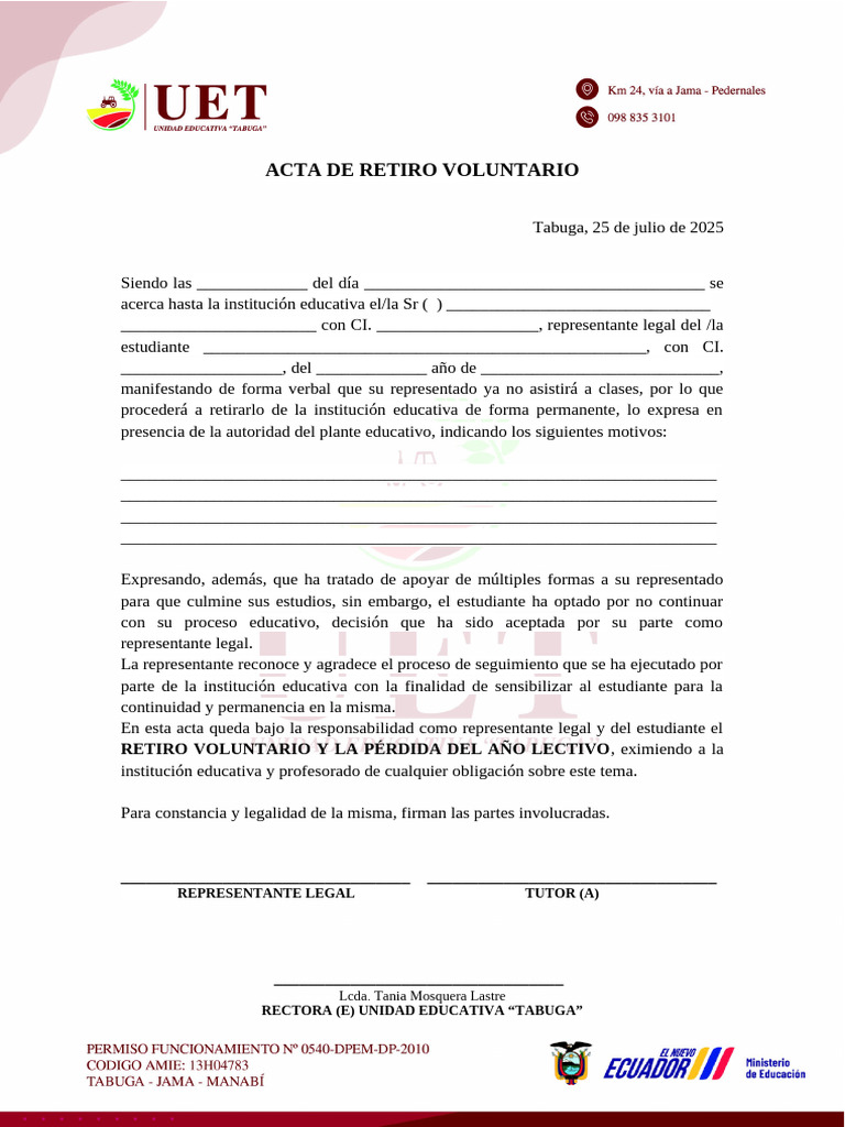 Acta de Retiro Voluntario | PDF
