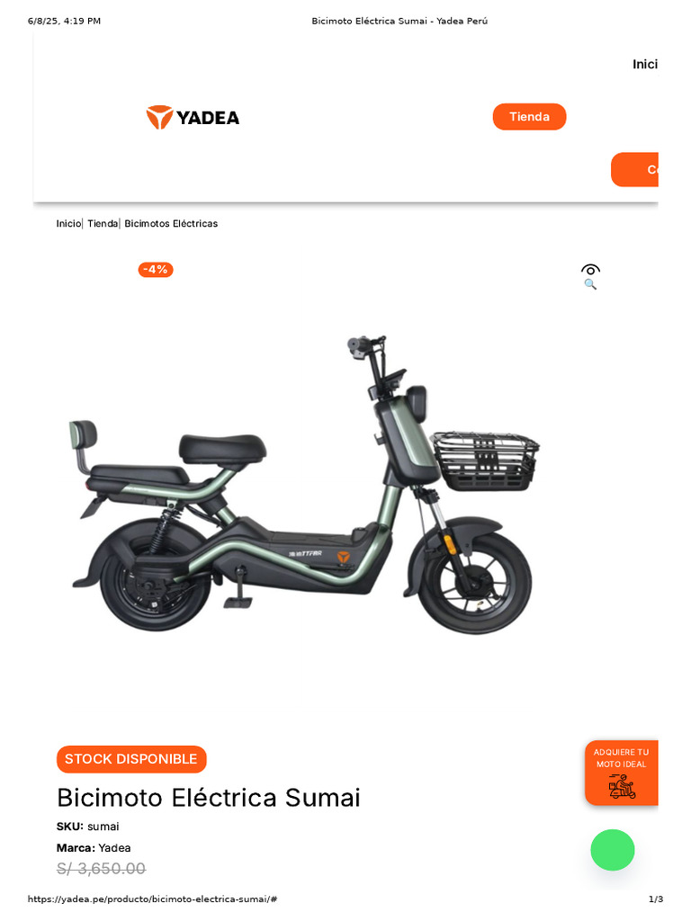Bicimoto Eléctrica Yadea Sumai | PDF