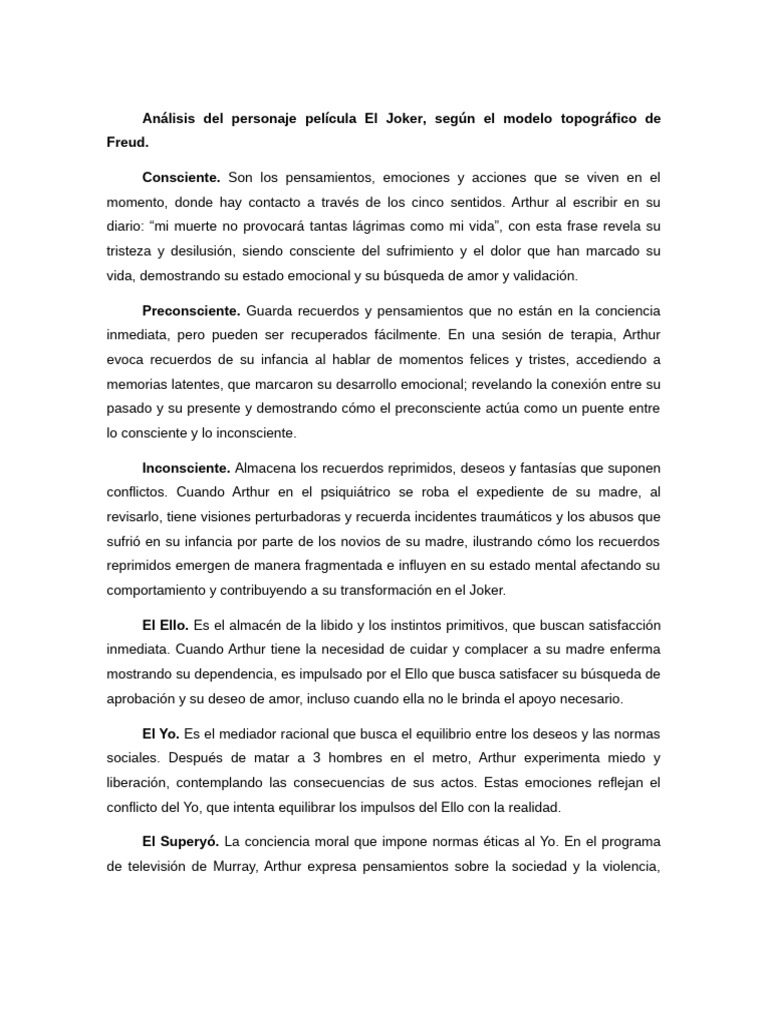 Analisis Personaje Jocker Segun Freud | PDF | Mente inconsciente | Las ...