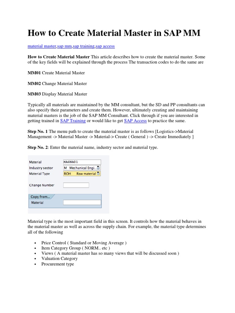 Create Material Master in SAP MM | PDF | Procurement | Packaging And ...