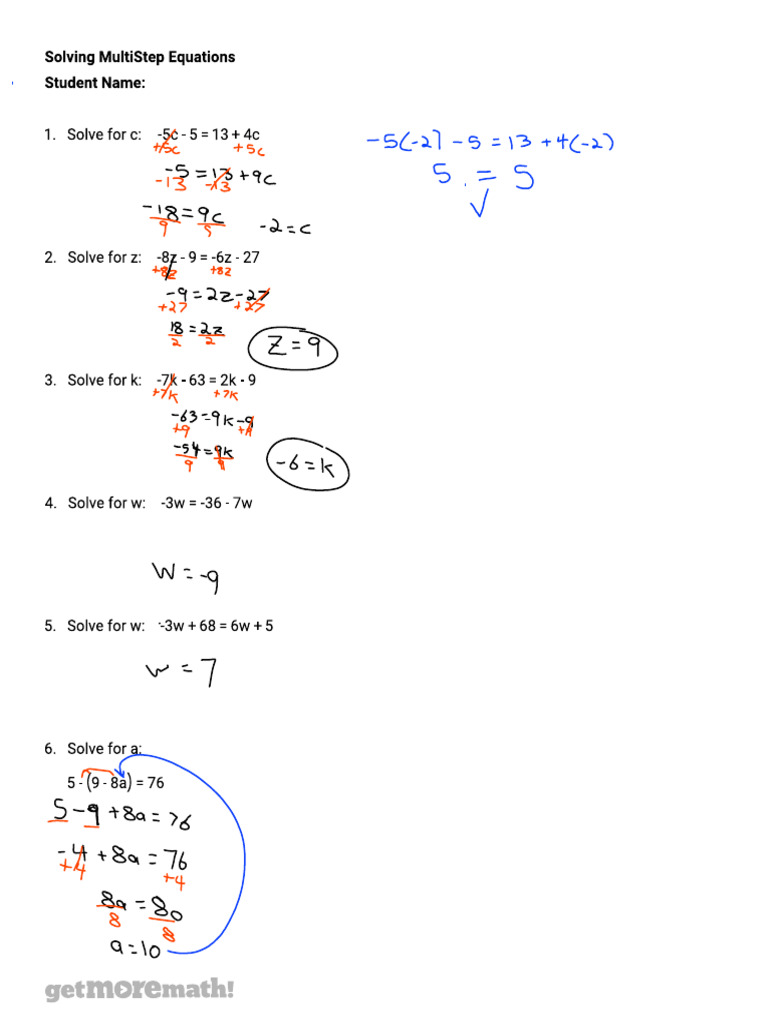 Solving MultiStep Equations | PDF