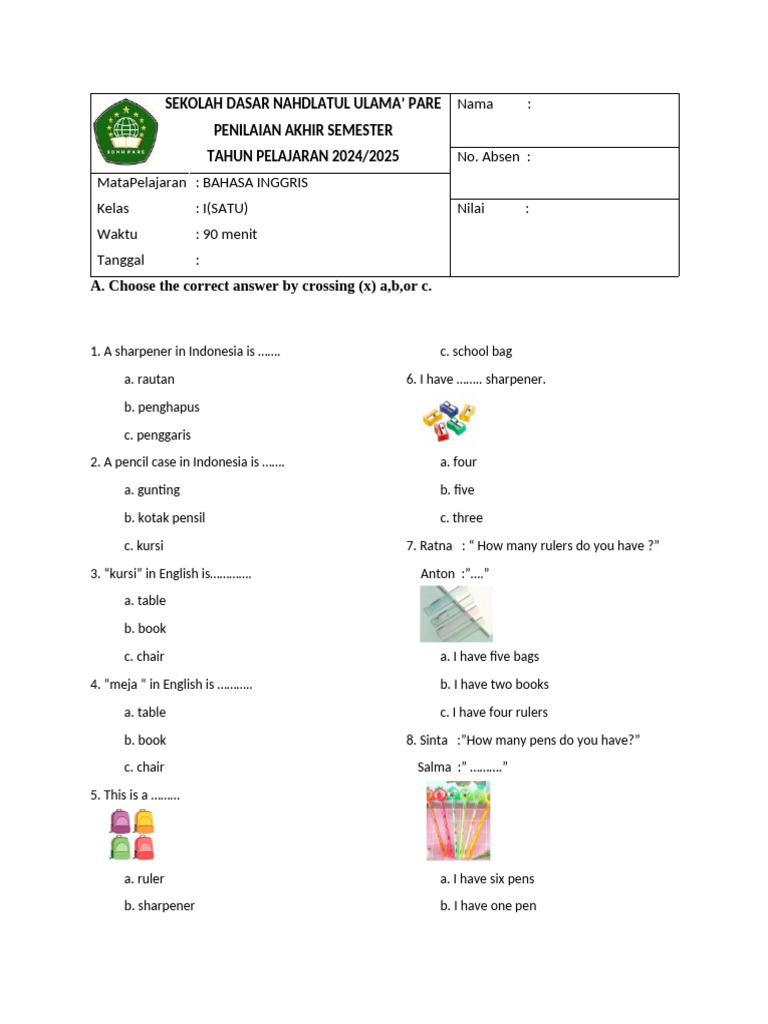 Bahasa Inggris Kelas 1 Uts | PDF | Chess Theory | Chess