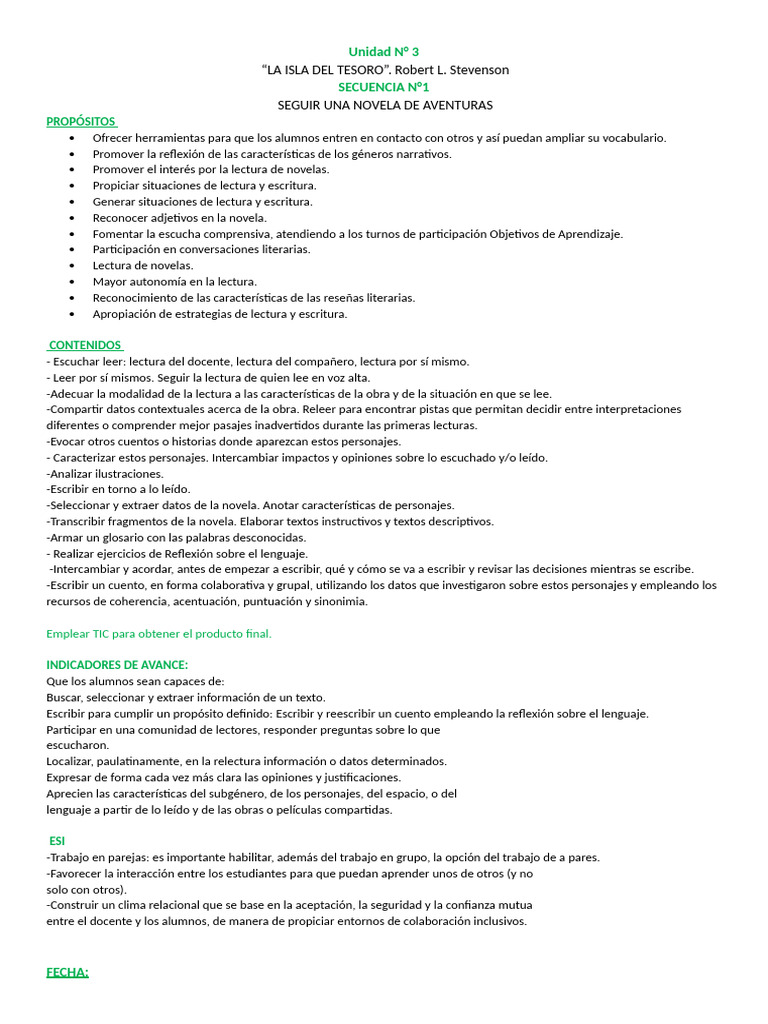 Unidad N 3 La Isla Del Tesoro | PDF | Narración | Novelas