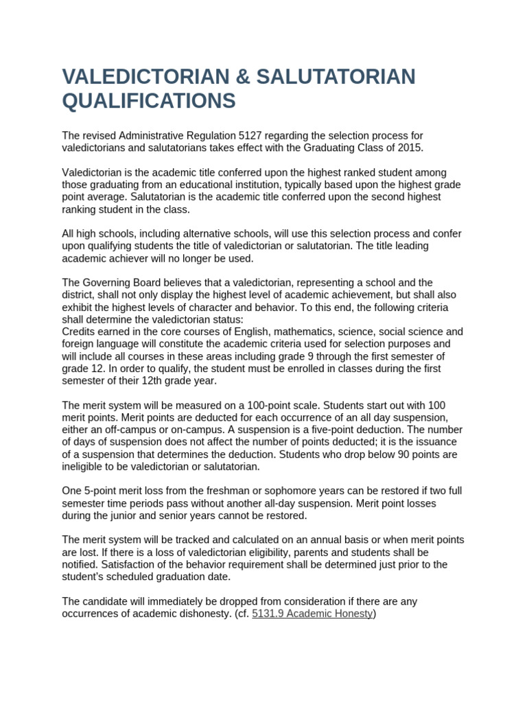 Valedictorian Articals 1 | PDF | Advanced Placement | Educational Stages