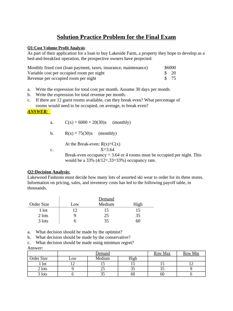 Solution Practice Problem Final Exam | PDF | Linear Regression | Time Series