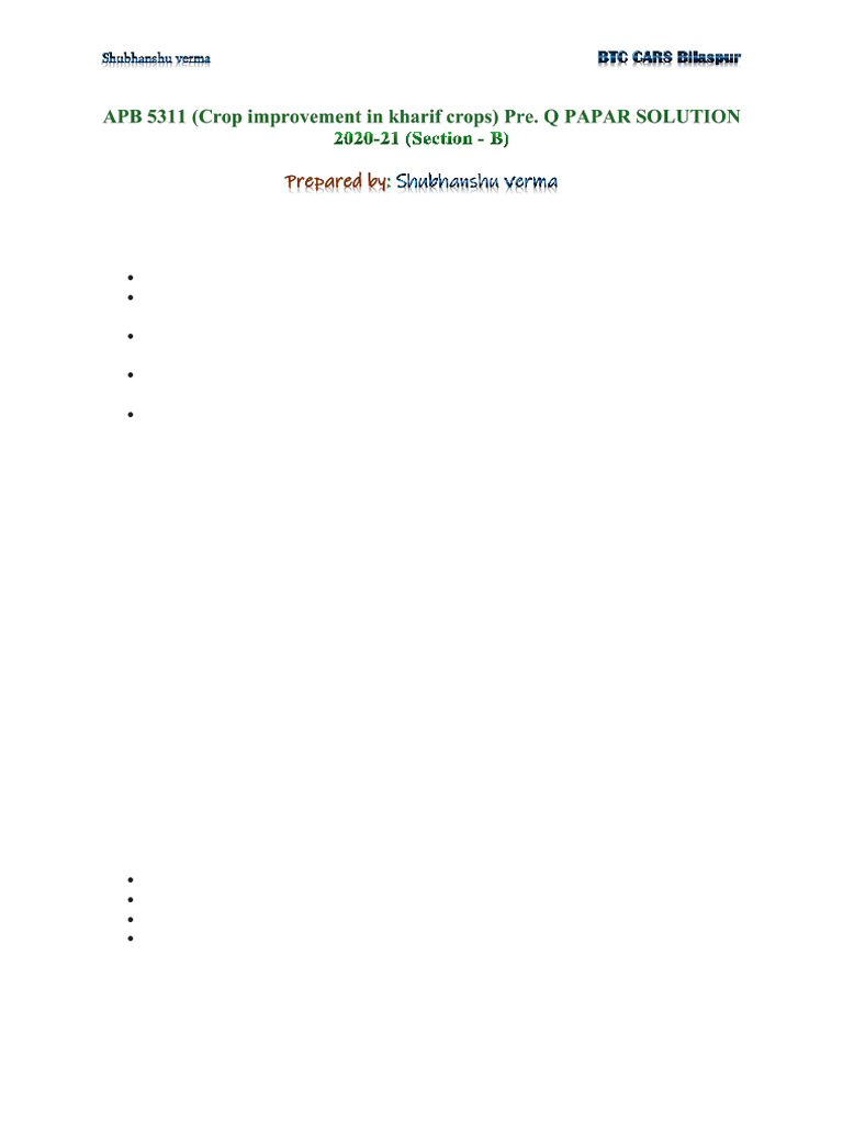 APB5311 (Crop Improvement) Q PAPER SOLUTION | PDF | Plant Breeding ...